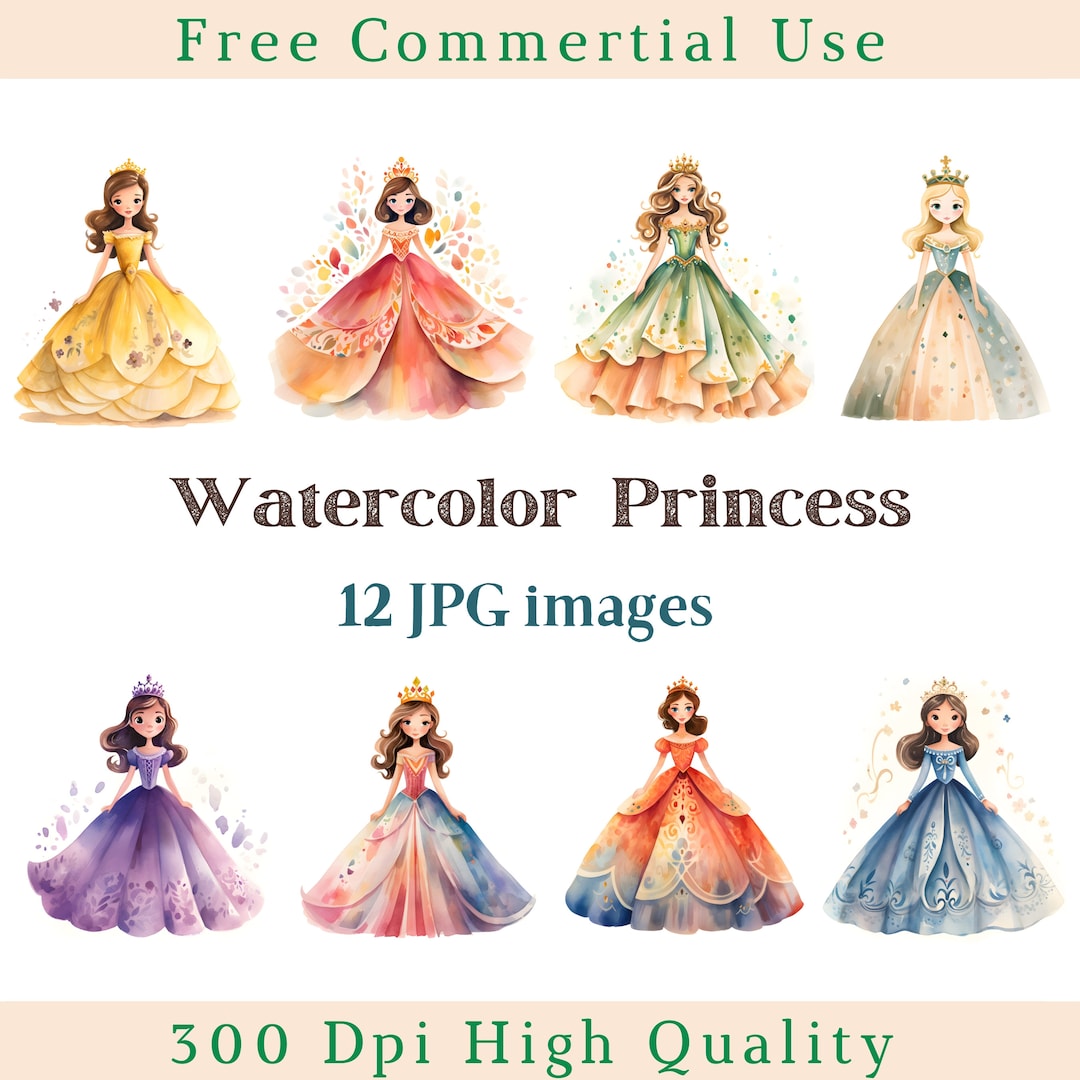 Watercolor Princess Clipart Princess Clip Art Cute Ladies - Etsy