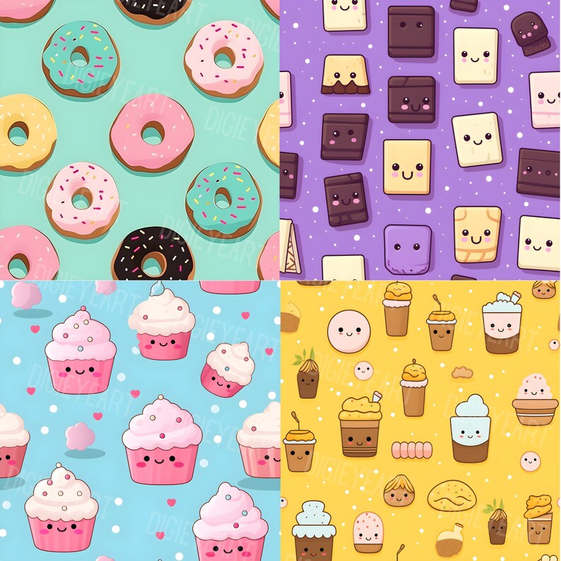 Seamless Kawaii Sweets Digital Paper, Kawaii Digital Paper, Sweets Jpg ...