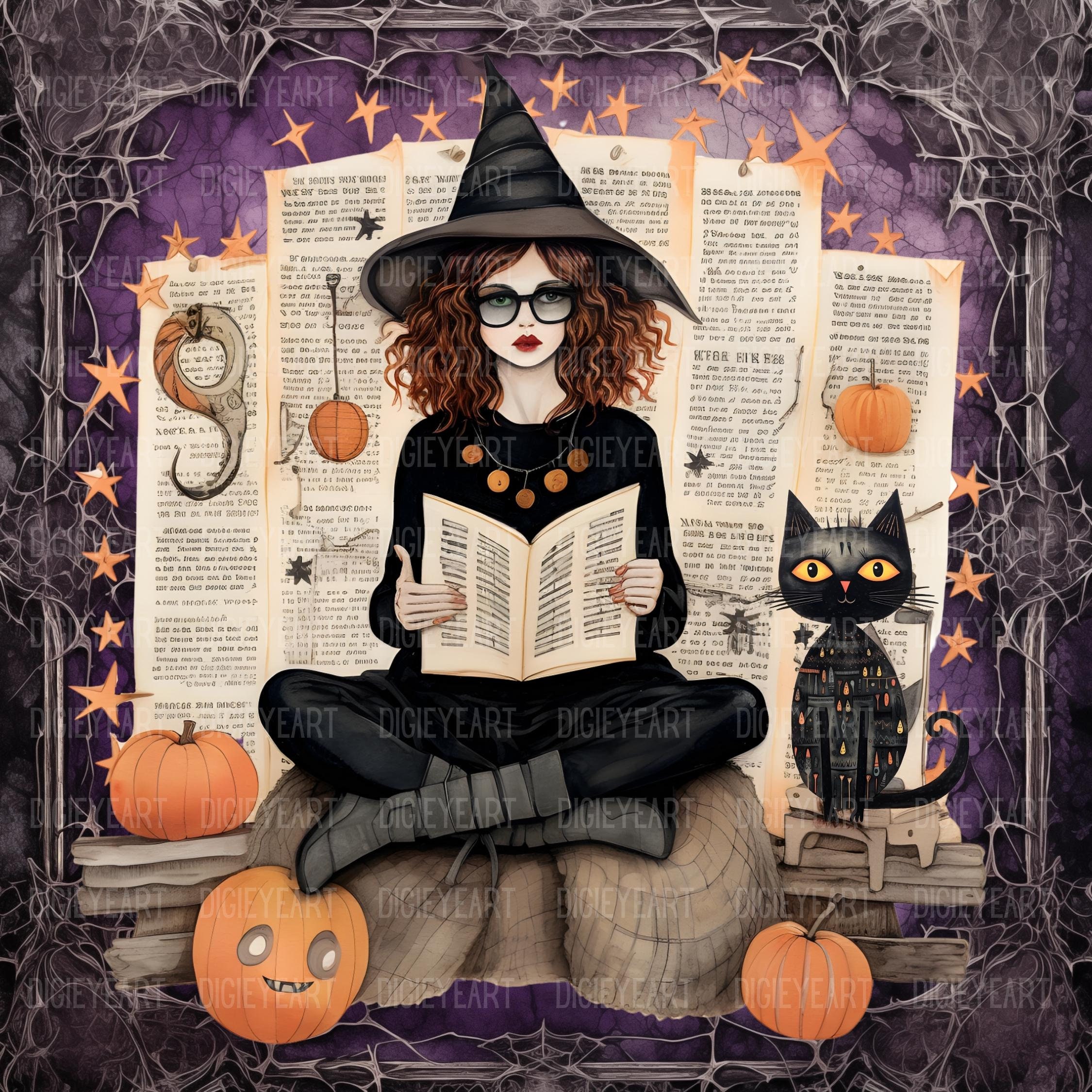 Whimsical Witch Clipart, Halloween CU Clip Art, Mixed Media Quirky ...