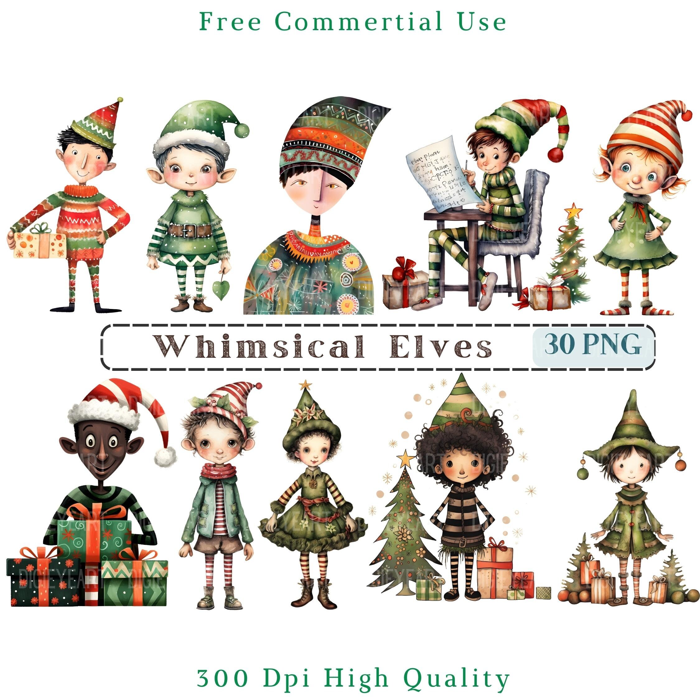 Whimsical Christmas Elf Clipart, Christmas Fussy Cut Images, Mixed ...