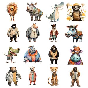 Whimsical Safari Animas Clipart, Mixed Media Quirky Animals CU Clip Art ...
