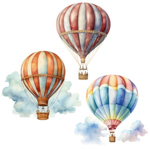 Watercolor Vintage Balloons Clipart, Balloons Clip Art, Clouds Png ...
