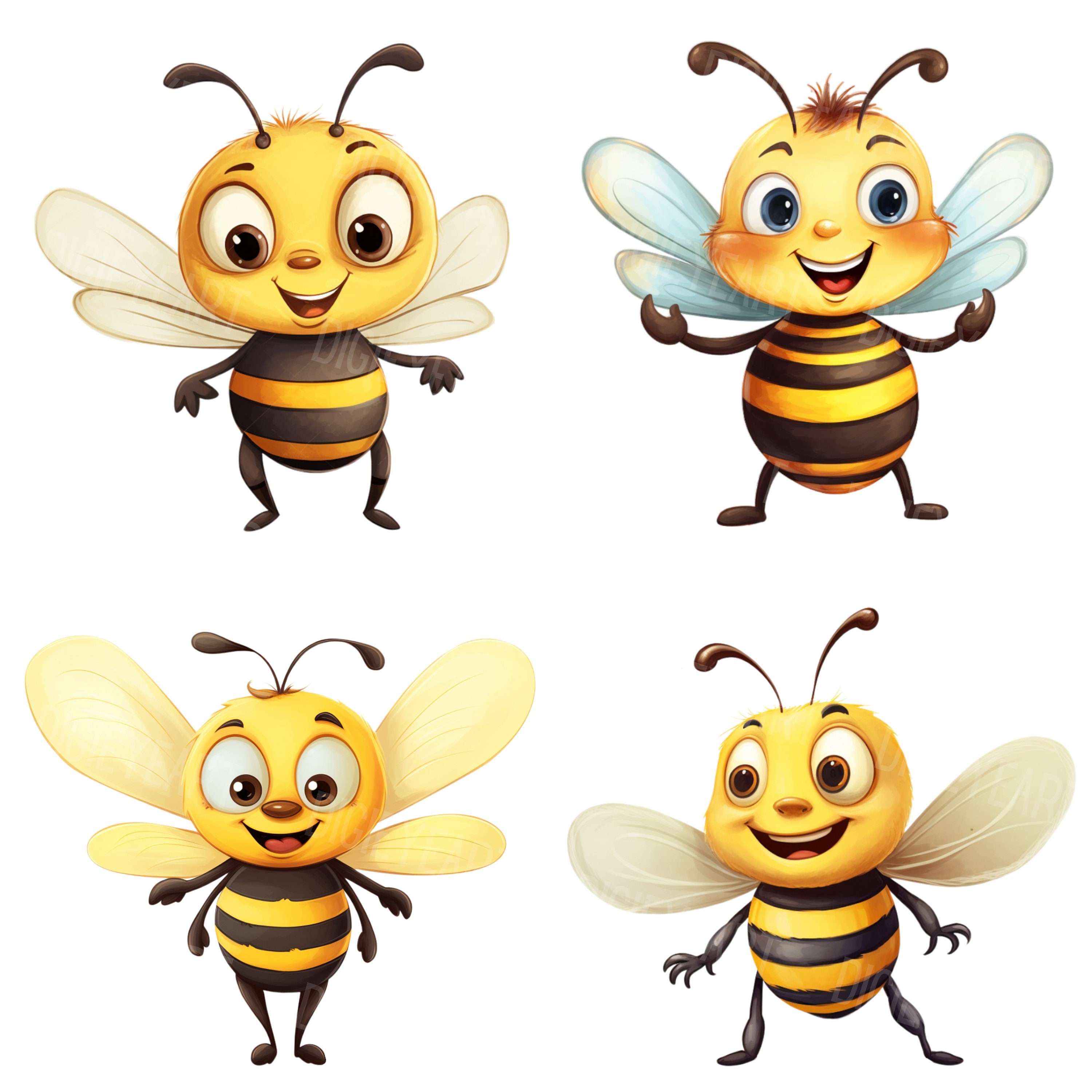 Funny Bees Clipart Cute Bees Clip Art Insect Bee Png Happy - Etsy Australia