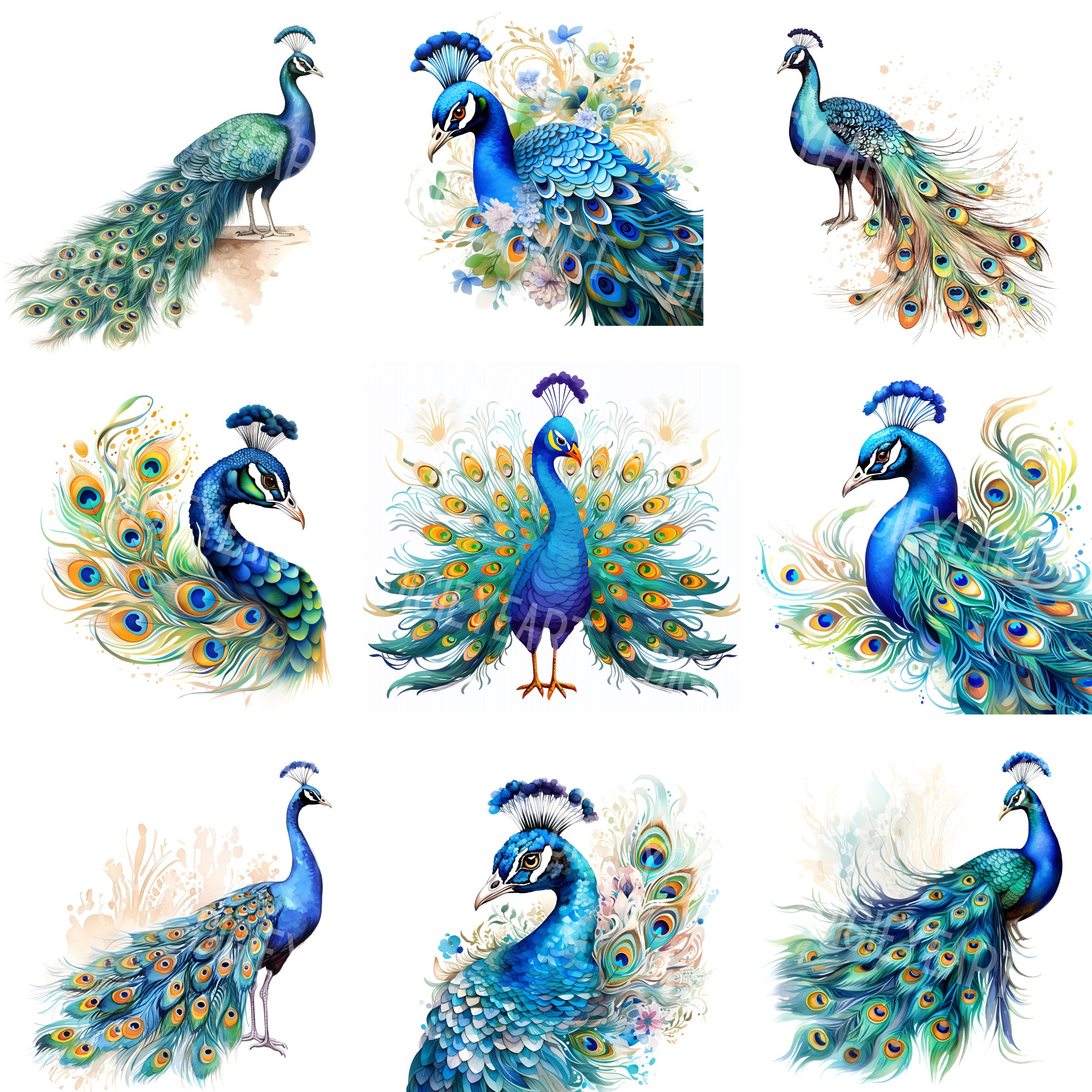 Watercolor Peacock Clipart Peacocks Clip Art Peafowl Bird - Etsy