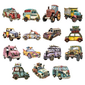Whimsical Car Clipart, Mixed Media Quirky Car CU Clip Art Png, Tractor ...