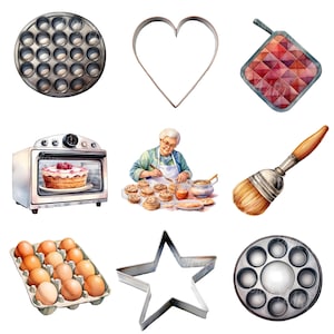 Watercolor Baking Supplies Clipart, Baking Clip Art Png, Bake Tools ...