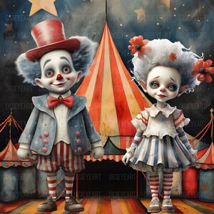 Whimsical Clown Clipart,mixed Media Quirky Circus CU Clip Art,comedian ...