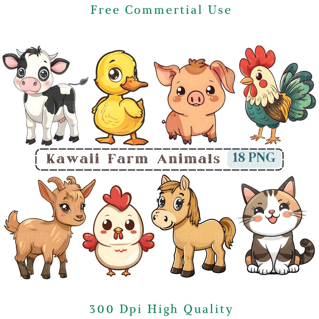 Kawaii Farm Animas Clipart, Cow Pig Horse Sheep Duck Goose CU Clip Art ...