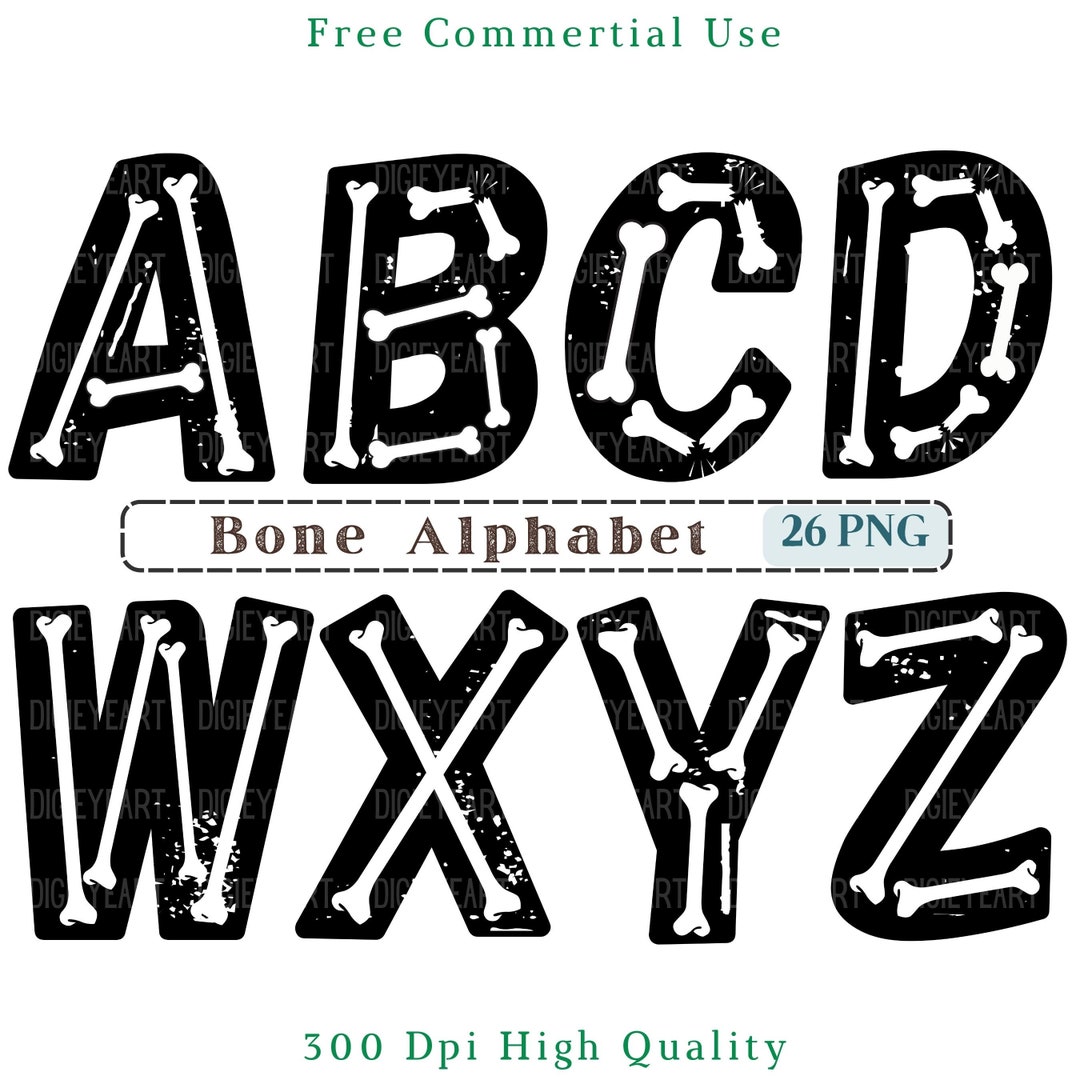 Halloween Bone Alphabet Clipart, Letters Clip Art, Bones Initials PNG ...