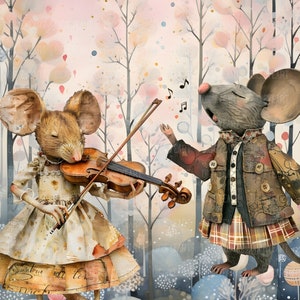 Whimsical Mouse Clipart, Quirky Mice Clip Art, Mixed Media Mouse PNG ...