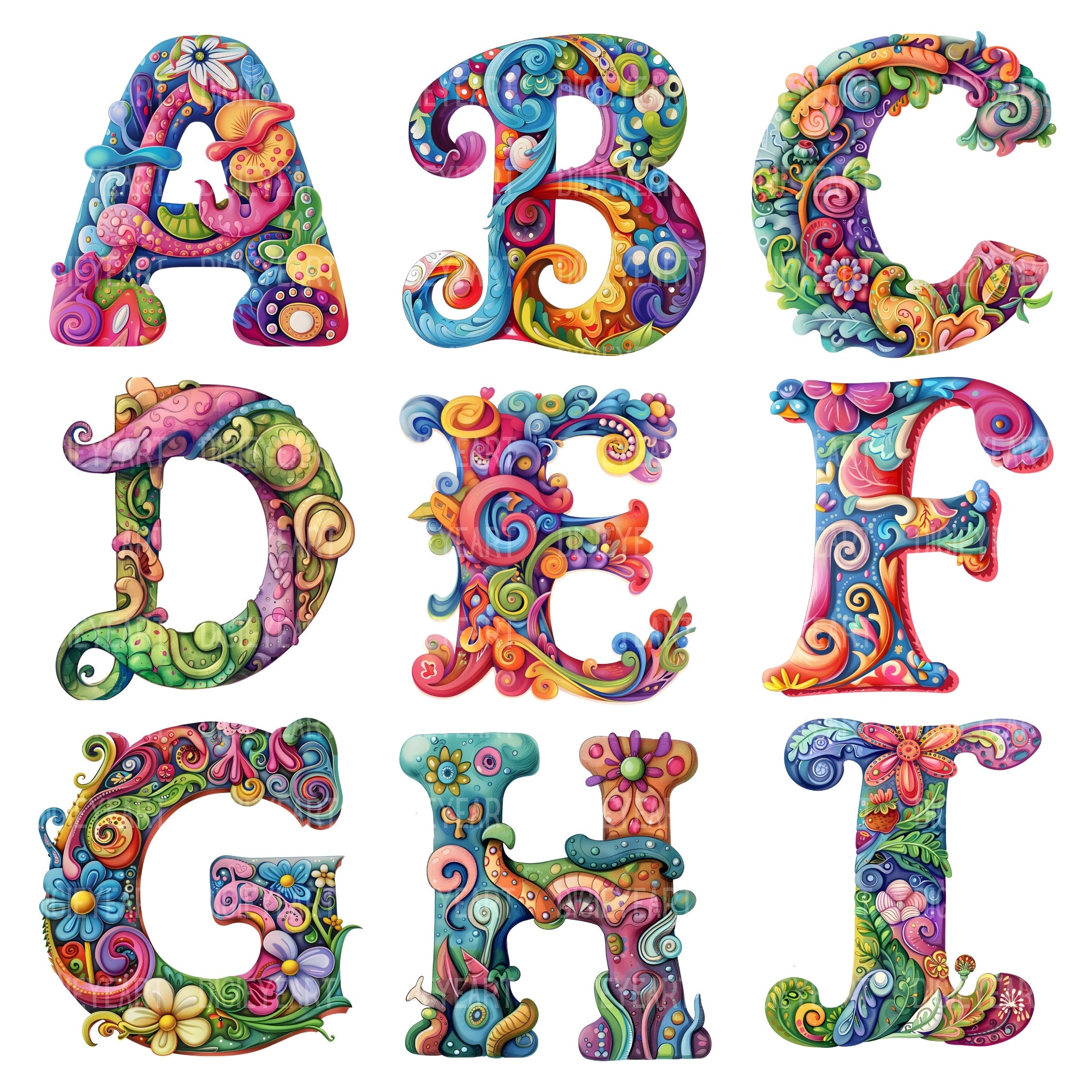 Whimsical Alphabet Clipart, Letters CU Clip Art, Funny Initials PNG ...