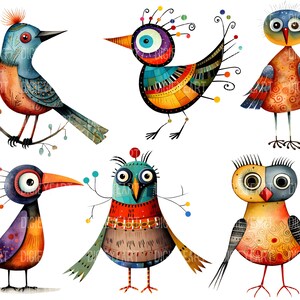 Whimsical Birds Clipart, Whimsical Sceens Paper Jpg, Mixed Media Quirky ...
