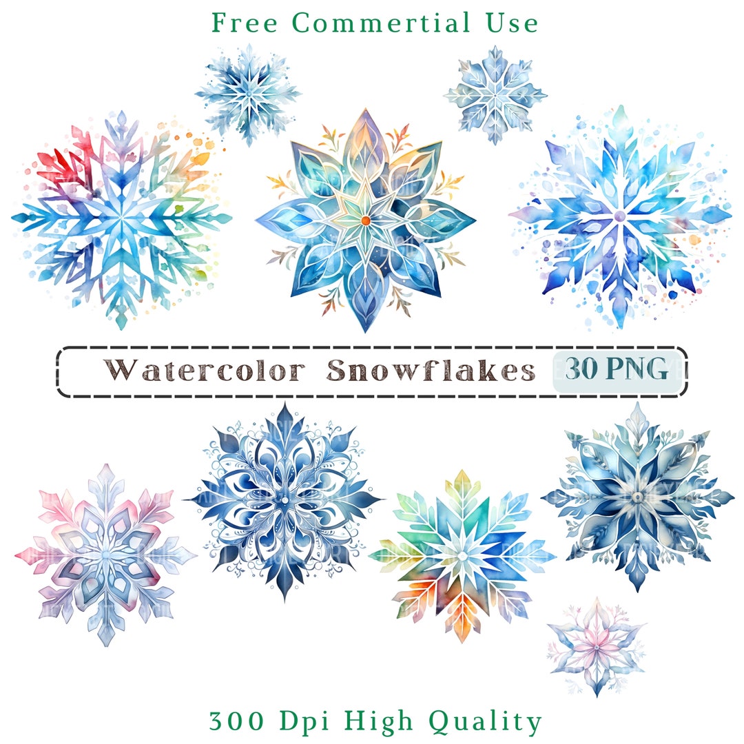 Watercolor Snowflakes Clipart, Winter Snowflake CU Clip Art, Snow PNG ...
