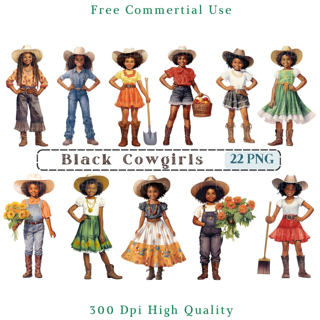 Cute Little Afro Cowgirl Clipart, Black Cowgirls CU Clip Art, Composite ...