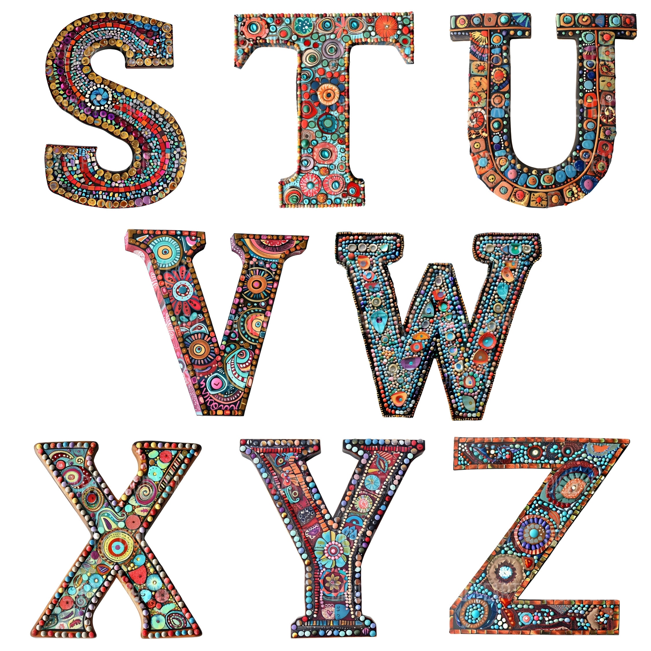Boho Alphabet Clipart, Letters CU Clip Art, Bohemian Initials PNG ...