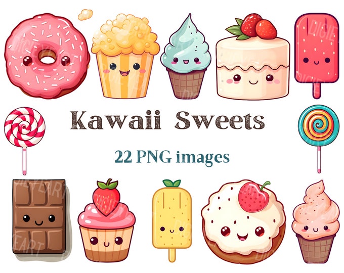 Watercolor Kawaii Sweets Clipart Bundle, Colorful Macarons Cupcakes ...