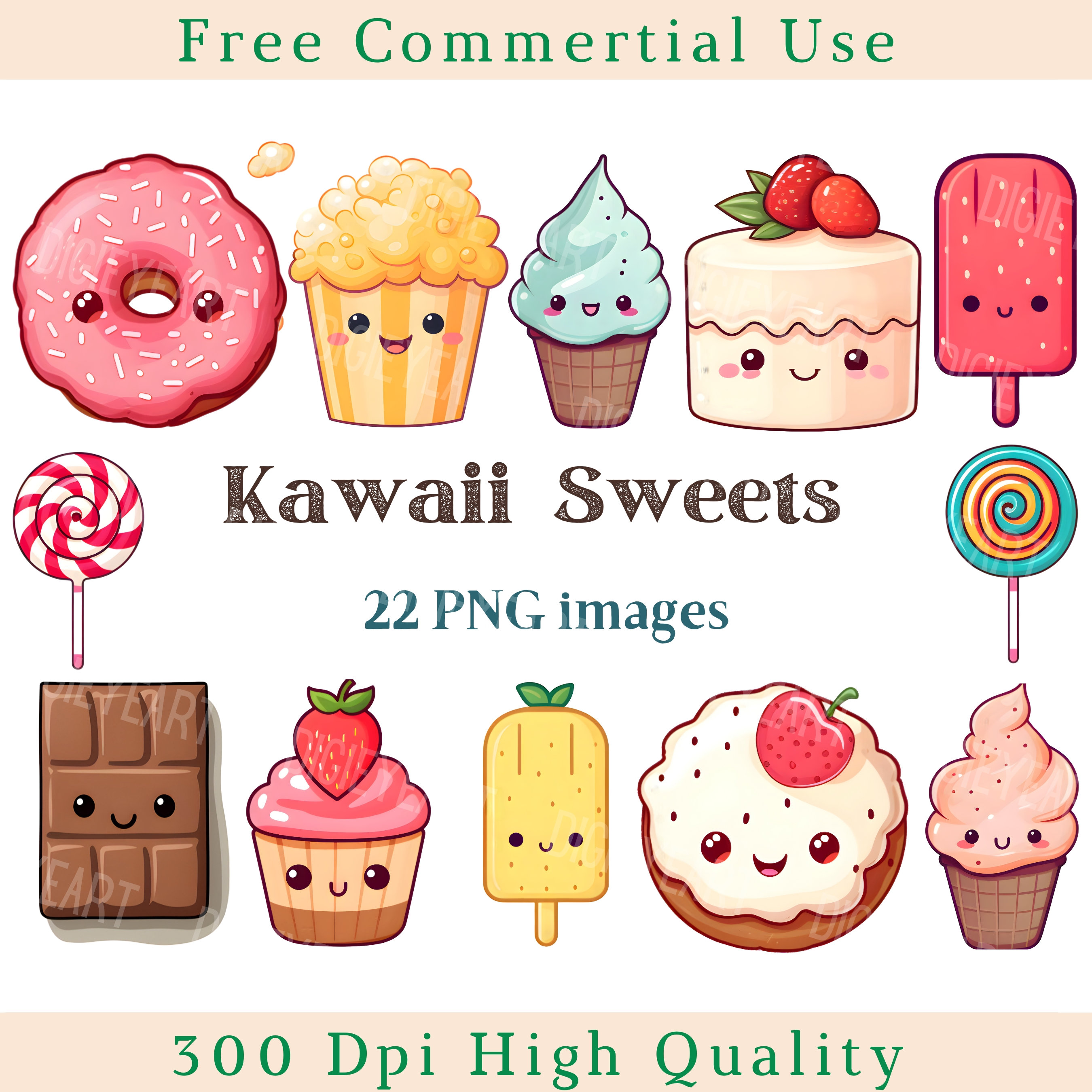 Kawaii Sweets Clipart, Kawaii Cakes Clip Art, Candies and Ice Cream Png ...