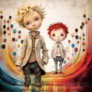 Whimsical Boys Clipart, Mixed Media Quirky Boy CU Clip Art, Cute Kids ...