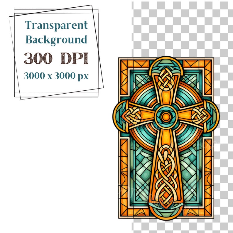 Celtic Cross Clipart Stained Glass Art Png Irish Pattern - Etsy