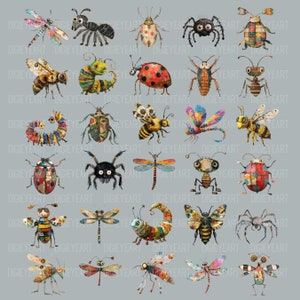 Whimsical Insect Clipart, Mixed Media Quirky Bee CU Clip Art, Ladybug ...
