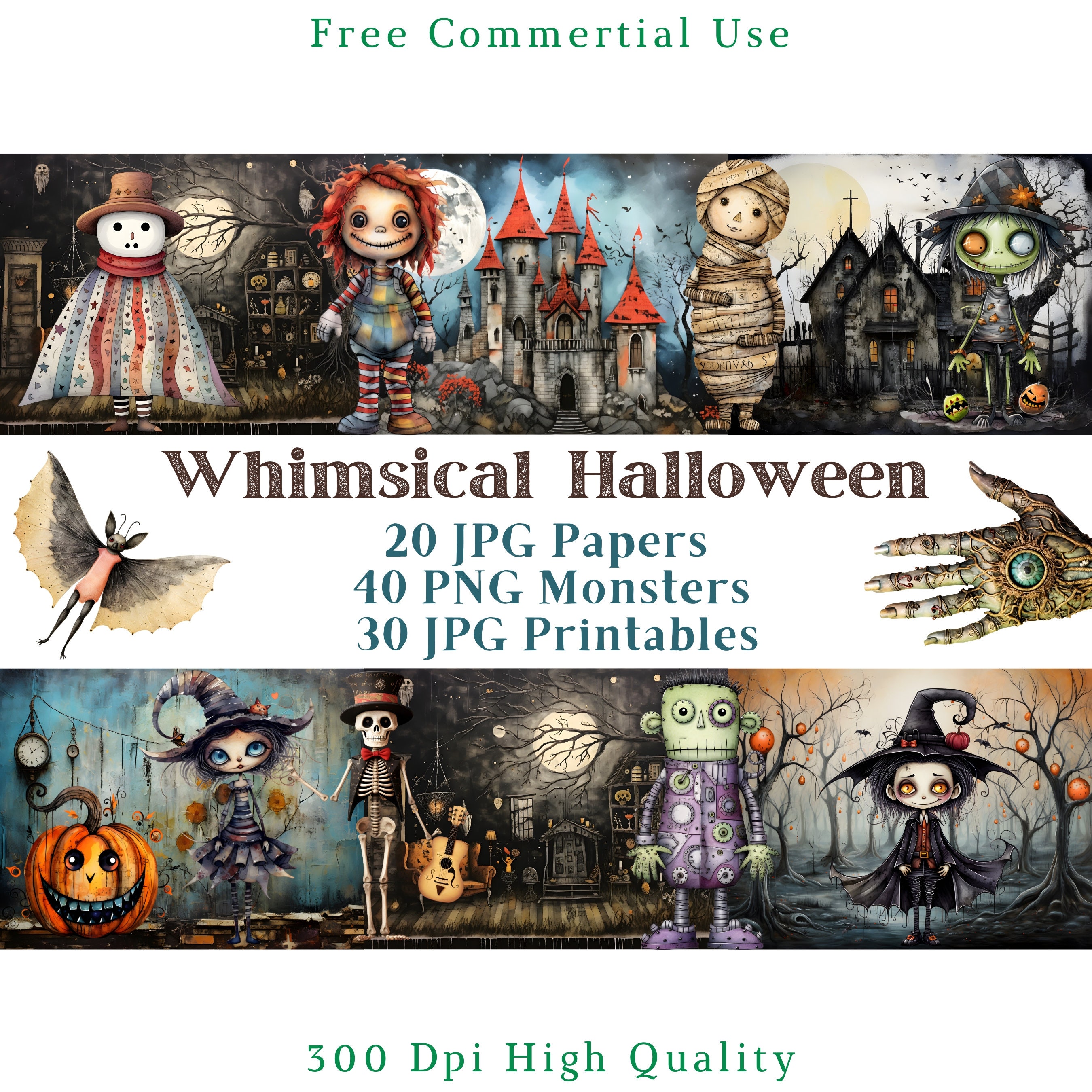 Whimsical Halloween Clipart, Whimsical Monsters & Paper Jpg, Mixed ...