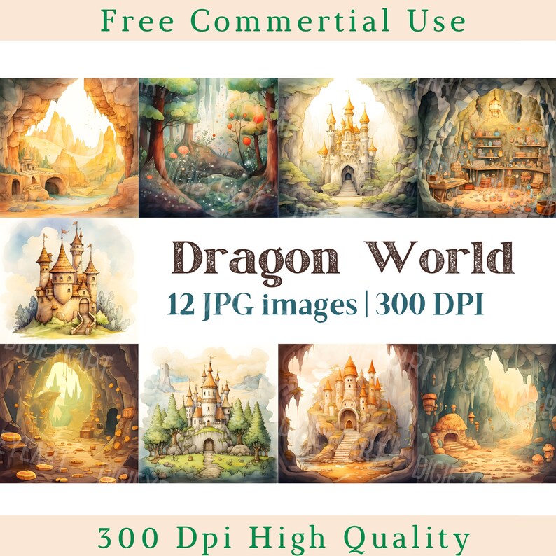 Dragon Word Clipart Watercolor Dragon's World Clip Art - Etsy