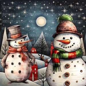 Whimsical Snowman Clipart, Christmas Snowman Face Images, Mixed Media ...