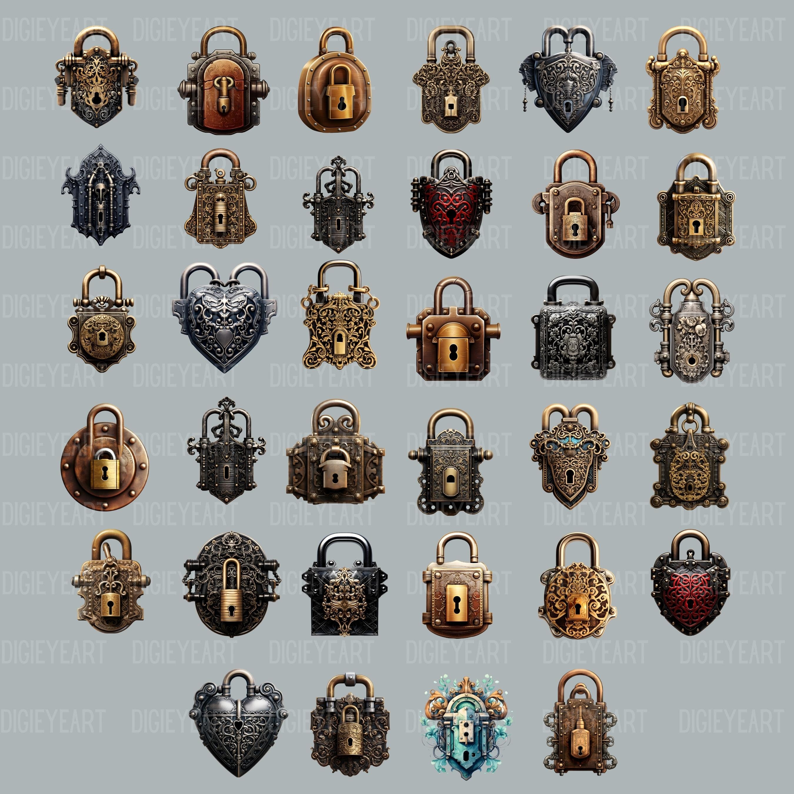 Vintage Lock Clipart, Gothic Locks Clip Art, Retro Lock Gpaphics PNG ...