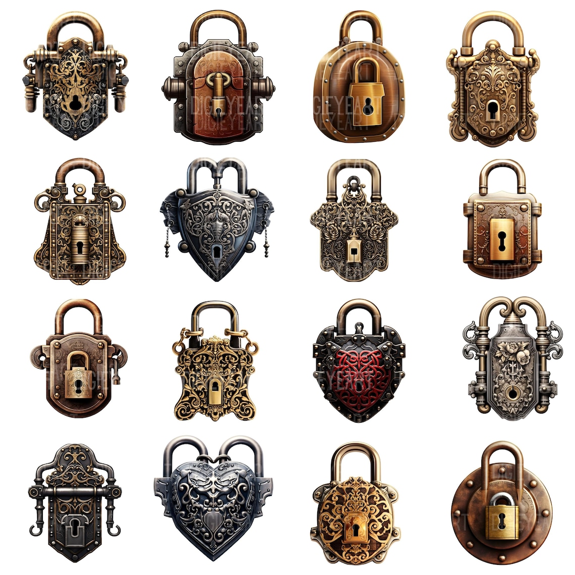 Vintage Lock Clipart, Gothic Locks Clip Art, Retro Lock Gpaphics PNG ...