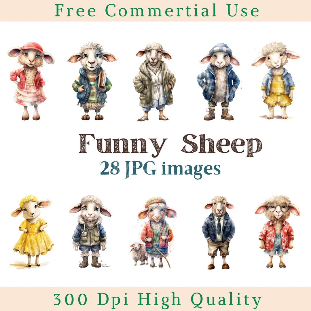 Watercolor Funny Sheep Clipart Cute Sheep Clip Art Sheep - Etsy