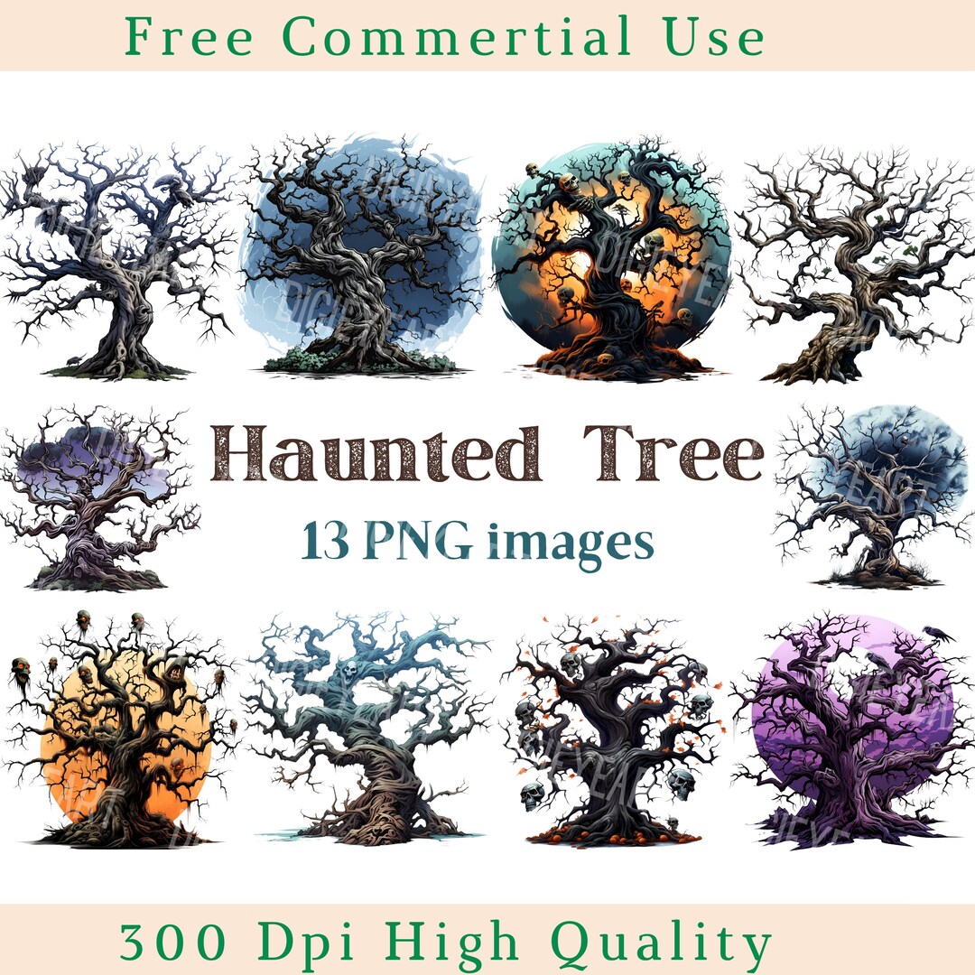 Haunted Tree Clipart, Halloween Clip Art, Spooky Tree Image, Commercial ...