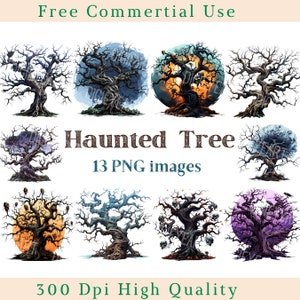 Haunted Tree Clipart, Halloween Clip Art, Spooky Tree Image, Commercial ...