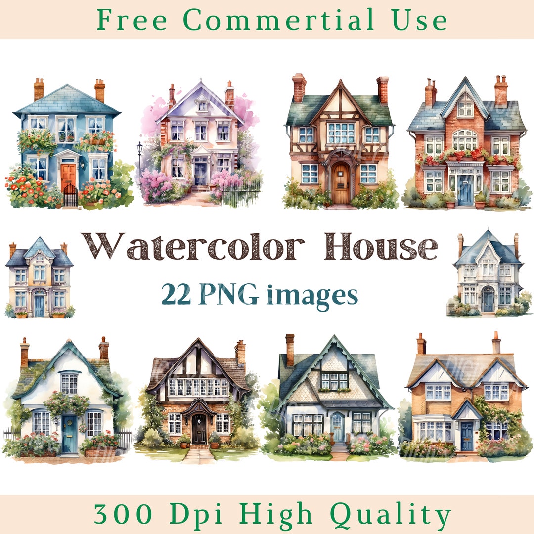 Watercolor English House Clipart, Cute Home Clip Art, Home Jpg, Cute ...