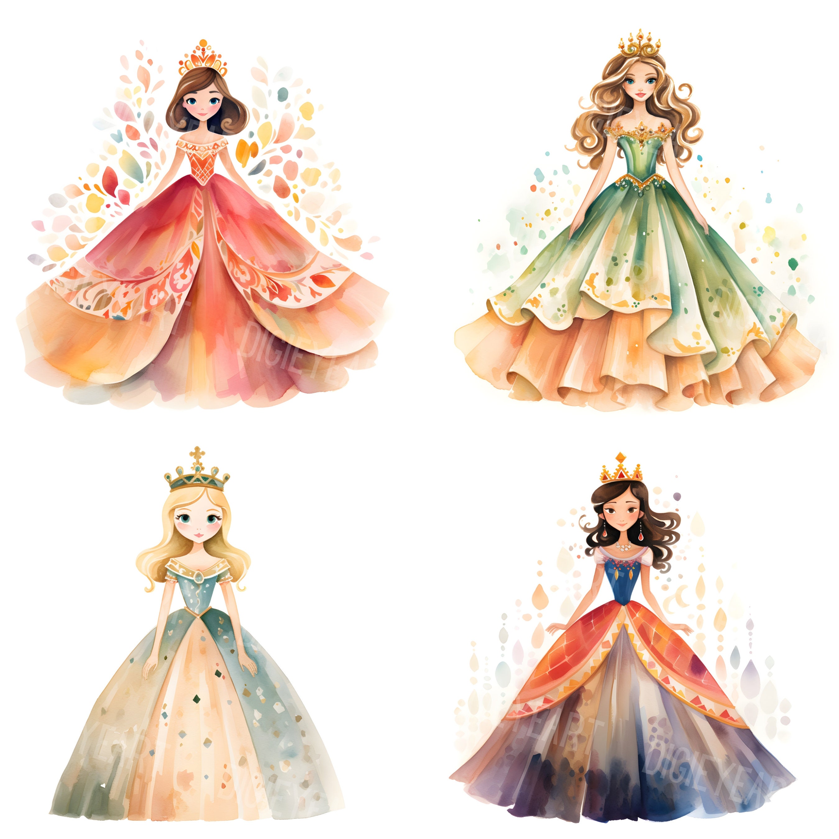 Watercolor Princess Clipart Princess Clip Art Cute Ladies - Etsy