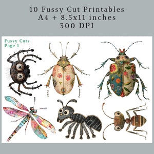 Whimsical Insect Clipart, Mixed Media Quirky Bee CU Clip Art, Ladybug ...