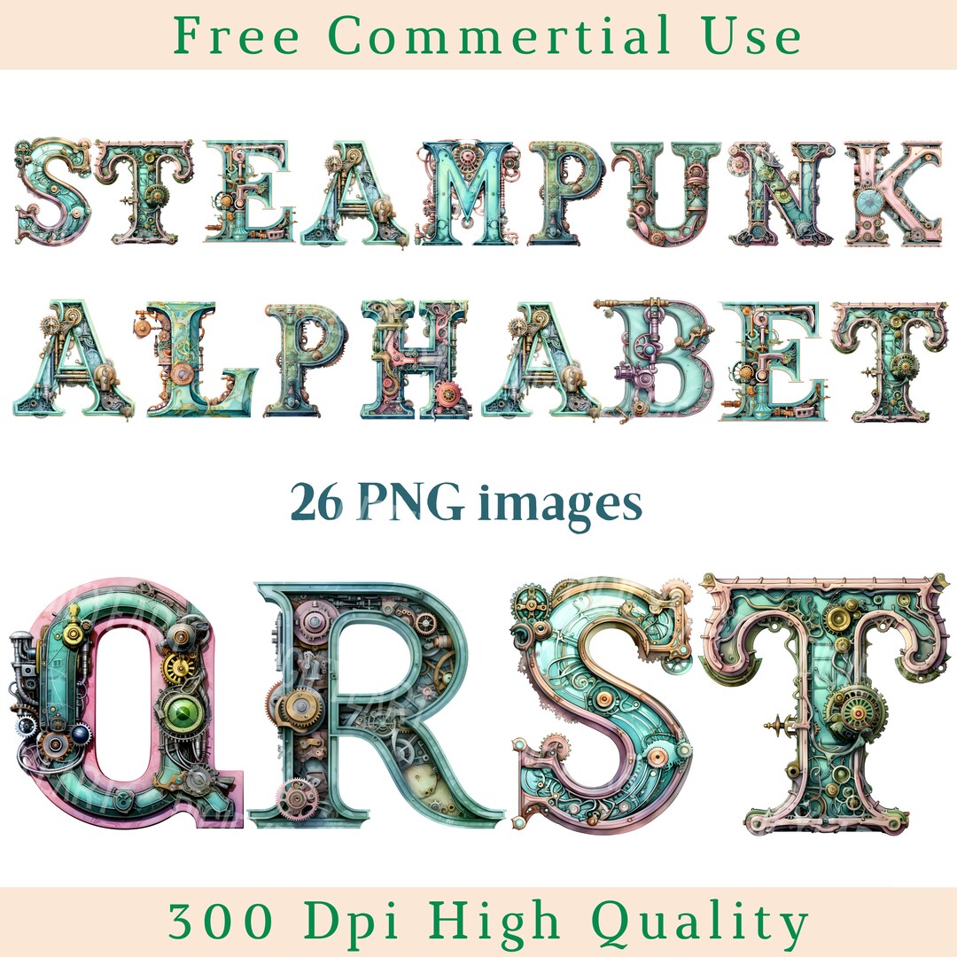 Pastel Steampunk Alphabet Clipart, Letters Clip Art, Initials PNG ...