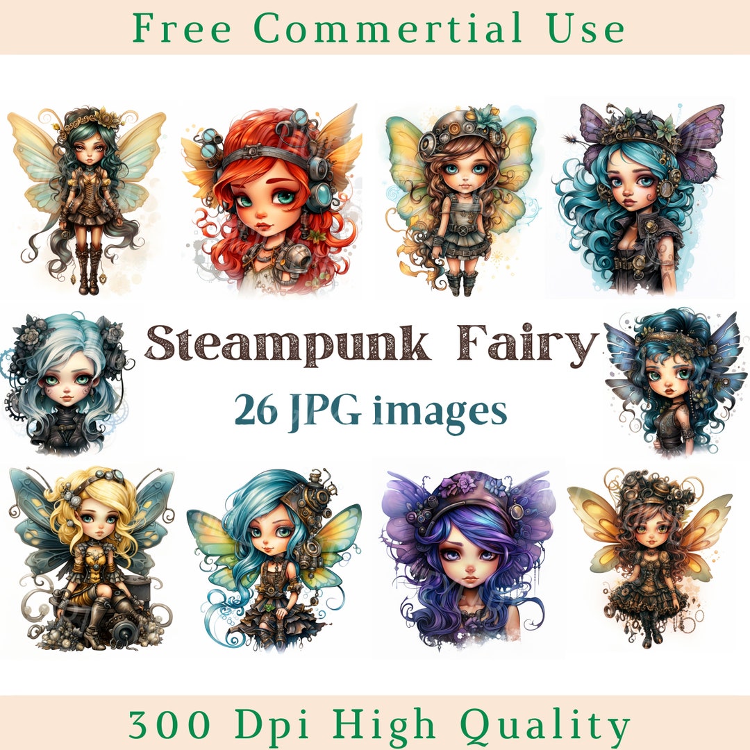 Watercolor Stampunk Fairy Clipart, Fairies Clip Art, Steampunk Fairies ...