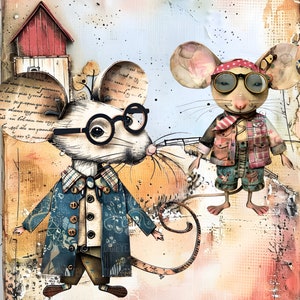 Whimsical Mouse Clipart, Quirky Mice Clip Art, Mixed Media Mouse PNG ...