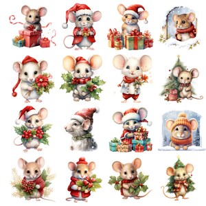 Christmas Mouse Clipart, Winter Mouse Clip Art, Cute Christmas Mices ...