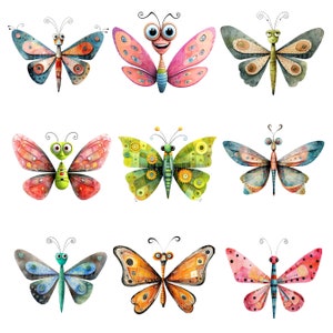 Whimsical Butterfly Clipart, Mixed Media Quirky Butterflies CU Clip Art ...