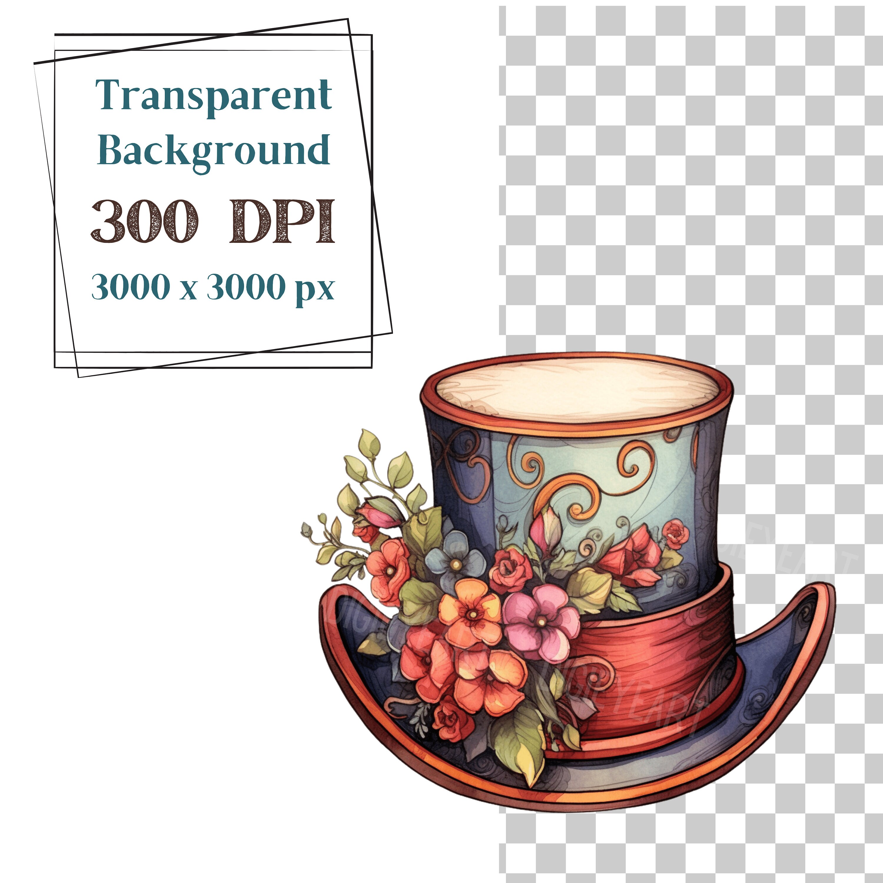 Watercolor Vintage Top Hat Clipart, Top Hat Clip Art, Cylinder Hat Png ...