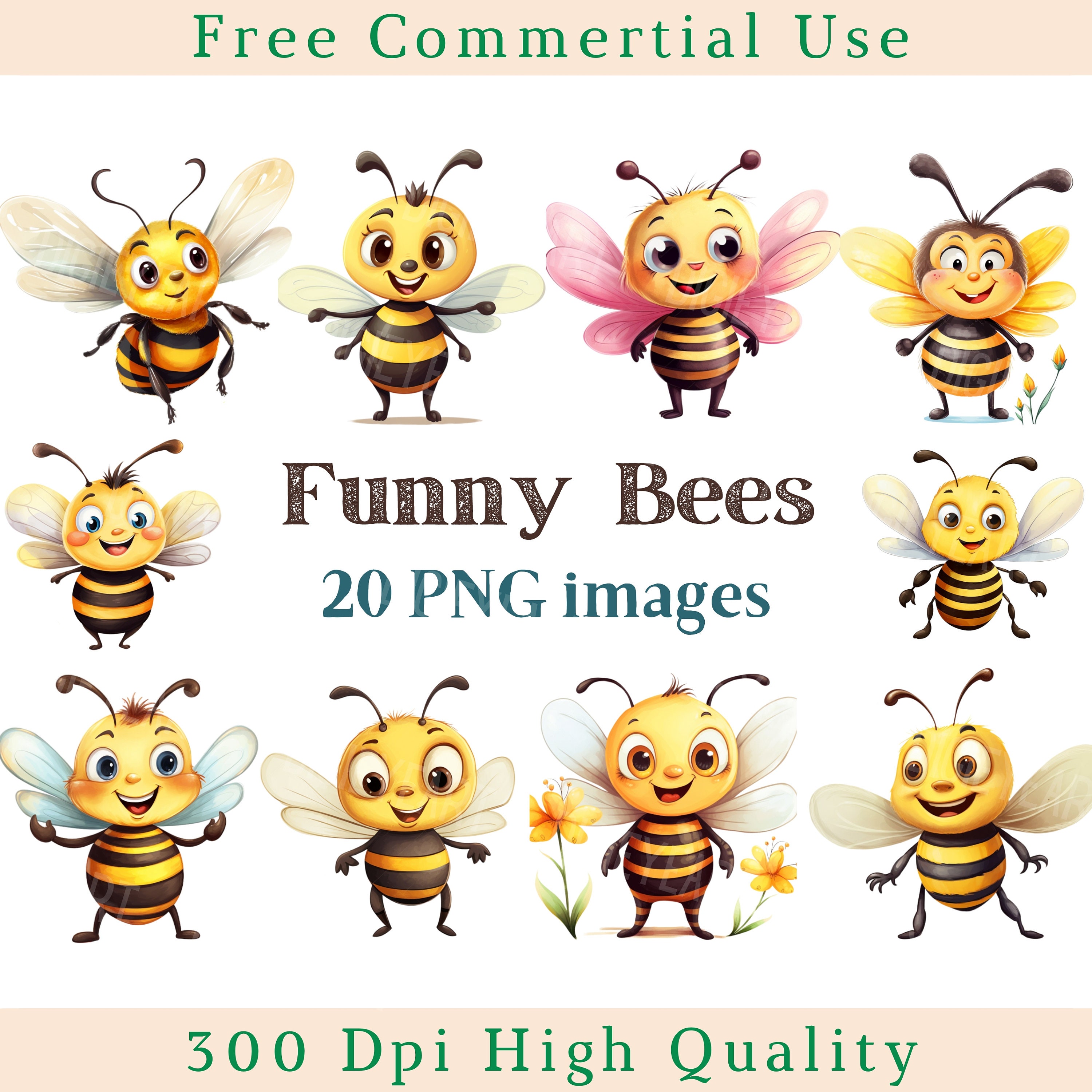 Funny Bees Clipart Cute Bees Clip Art Insect Bee Png Happy - Etsy