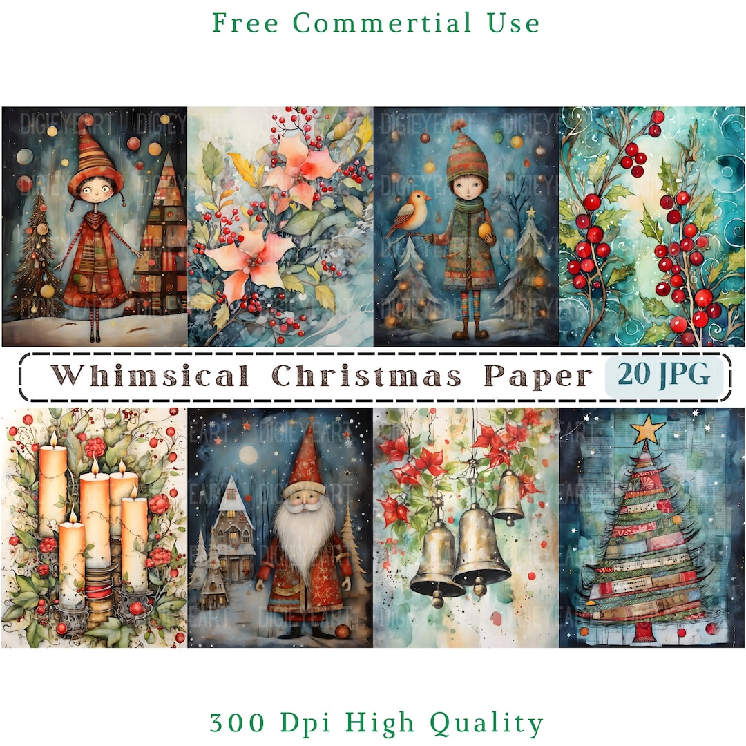 Whimsical Christmas Paper, Whimsical Winter Printables, Whimsical ...