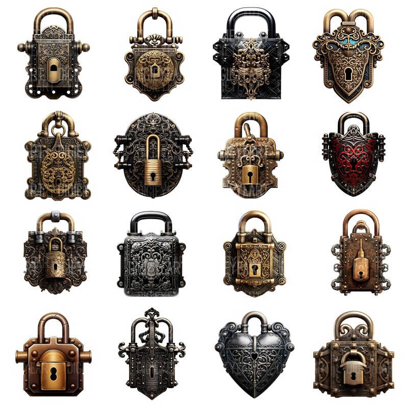 Vintage Lock Clipart Gothic Locks Clip Art Retro Lock - Etsy