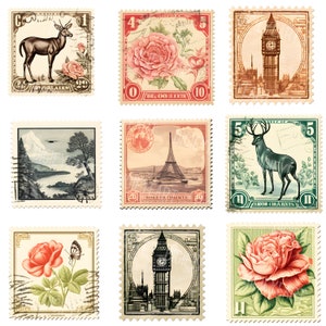 Vintage Stamp Clipart, Post Stamps Clip Art, Retro Post Stamp PNG ...
