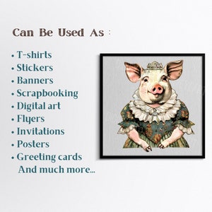 Whimsical Pigs Clipart, Quirky Pig Clip Art, Mixed Media Pig PNG, Junk ...