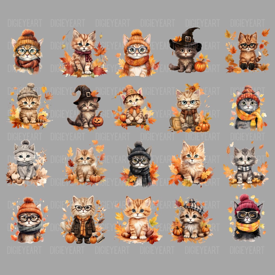 Fall Kittens Clipart, Autumn Cat Clip Art, Composite Elements Png, Fall ...