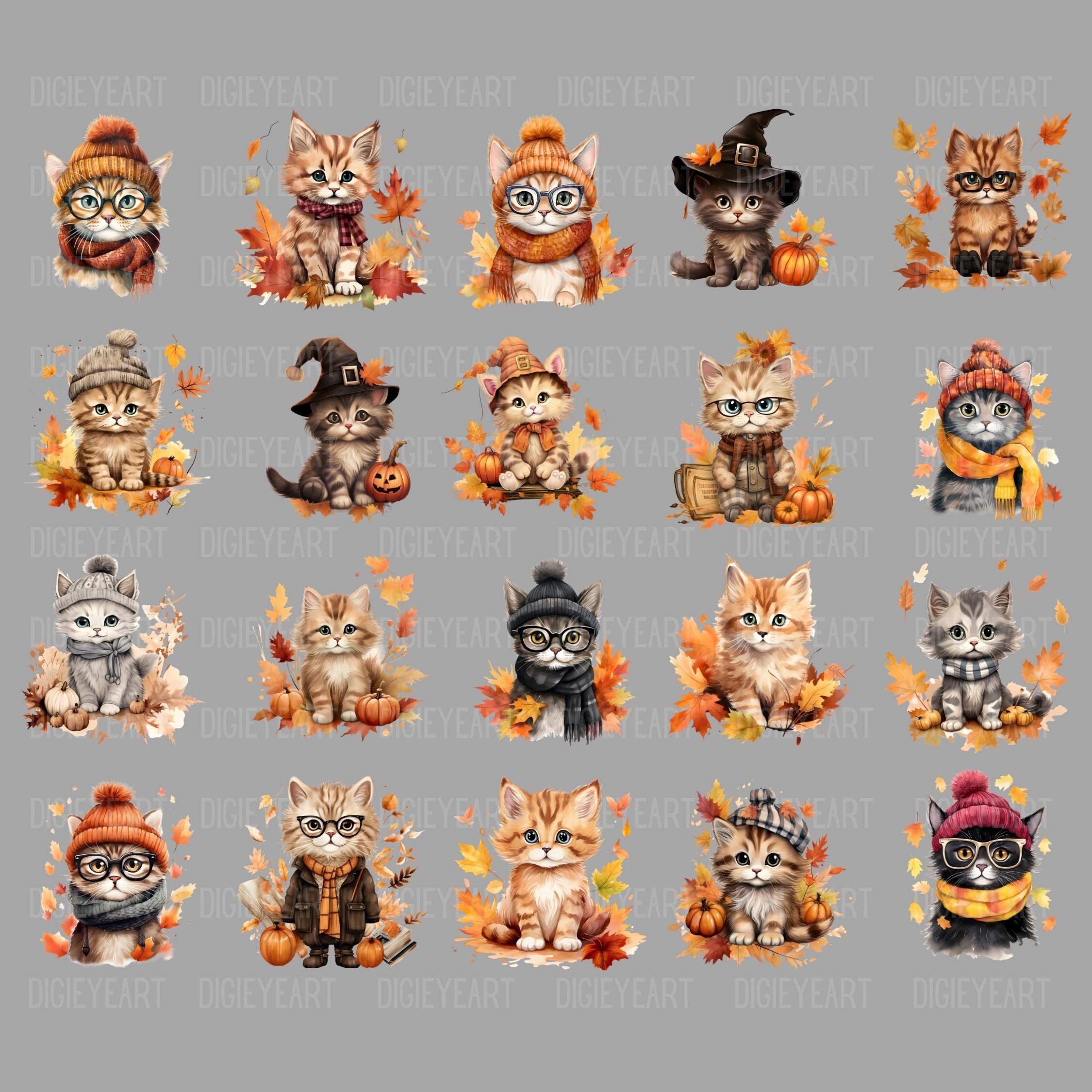 Fall Kittens Clipart Autumn Cat Clip Art Composite Elements - Etsy
