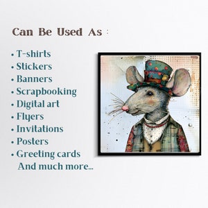 Whimsical Mouse Clipart, Quirky Mice Clip Art, Mixed Media Mouse PNG ...