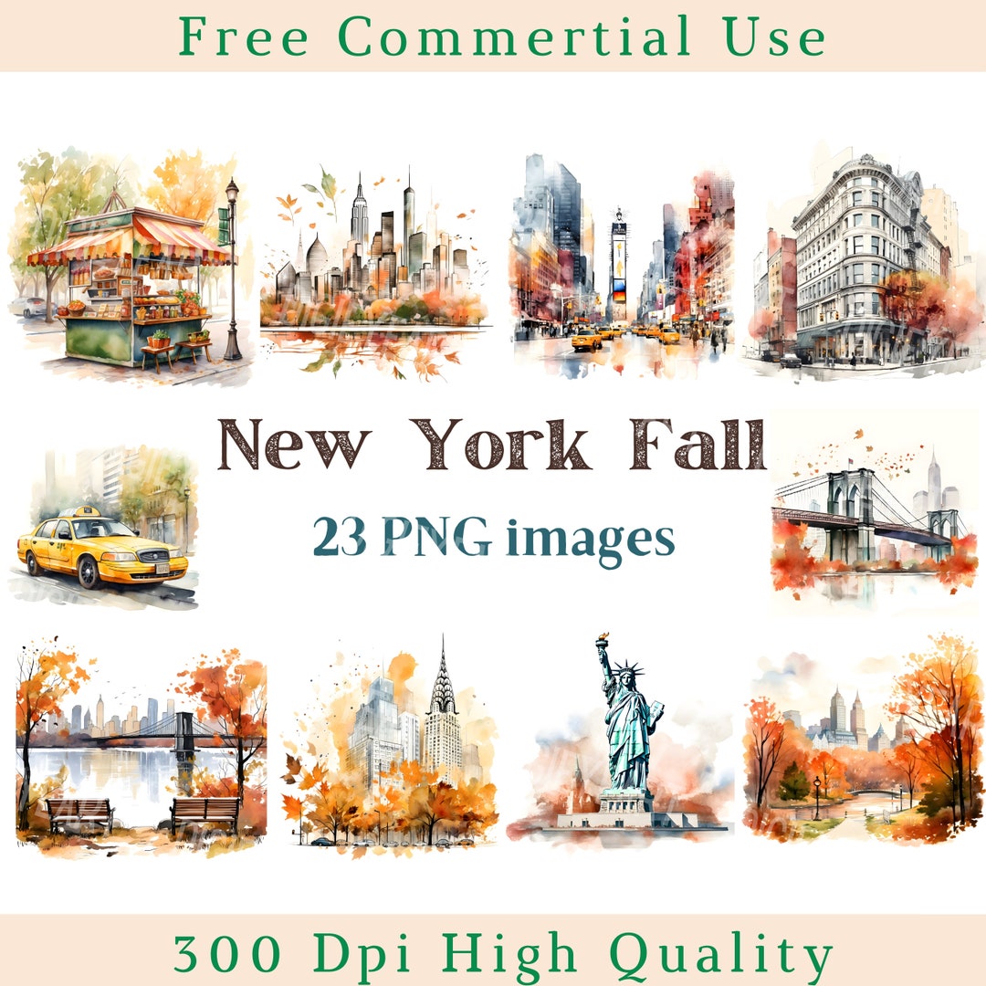 Watercolor New York Fall Clipart, Autumn New York Clip Art, Fall Big ...